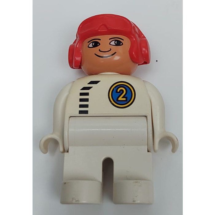 LEGO Racing Driver with White Suit with Blue #2 and Red Aviator Helmet ...
