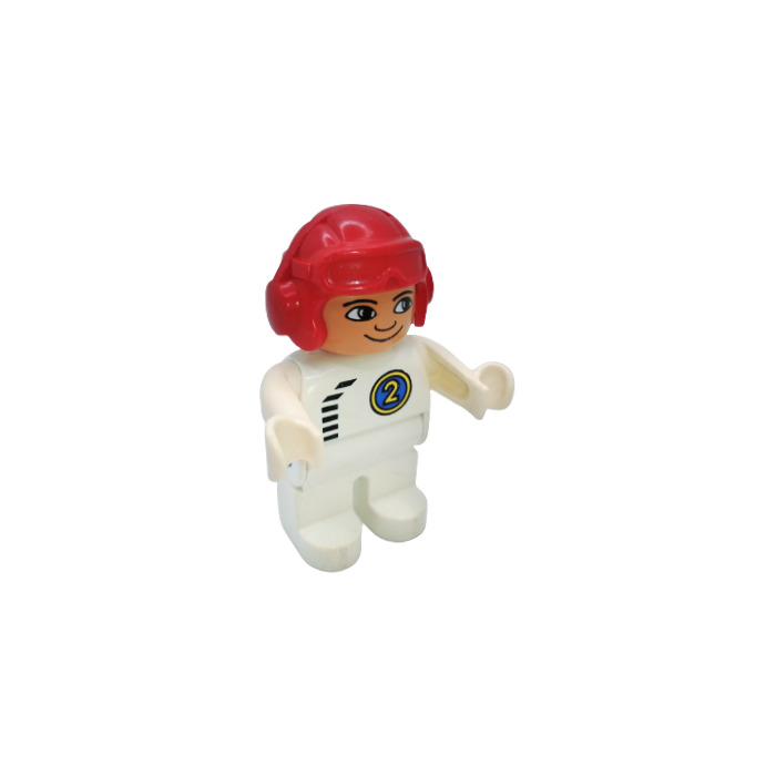 LEGO Racing Driver with White Suit with Blue #2 and Red Aviator Helmet ...