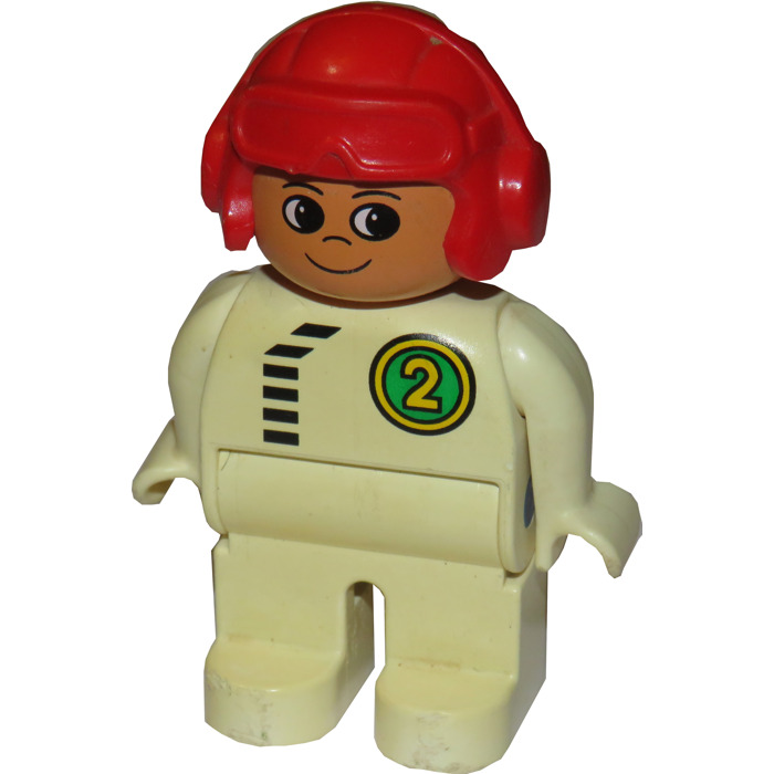 LEGO Racing Driver with White Suit with Green #2 and Red Aviator Helmet ...