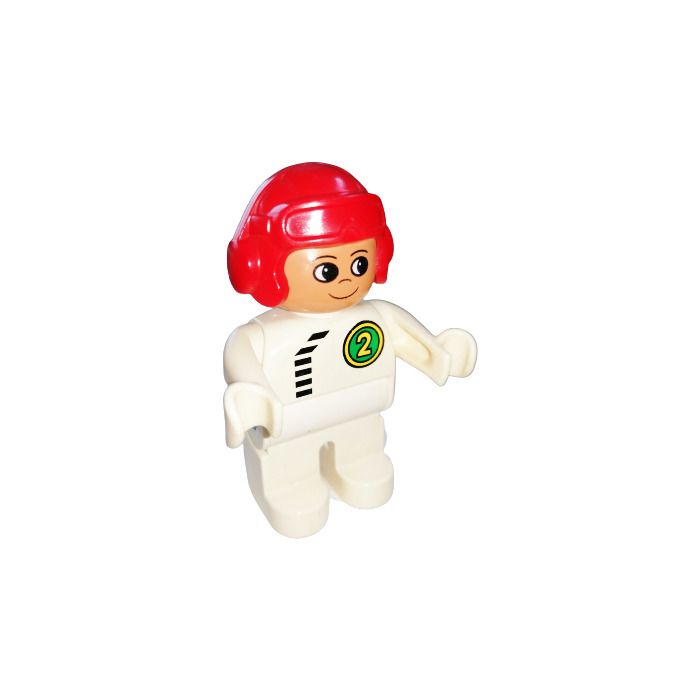 LEGO Racing Driver with White Suit with Green #2 and Red Aviator Helmet ...