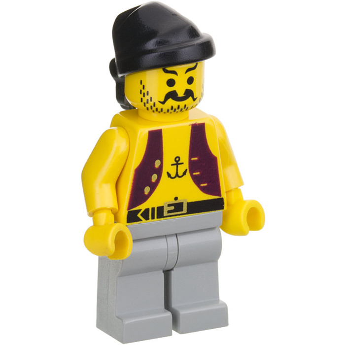 LEGO Red Beard Runner Pirate with Black Anchor on Chest Minifigure ...