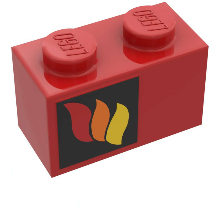 LEGO Red Brick 1 x 2 with Classic Fire Logo (Left) Sticker with Bottom ...
