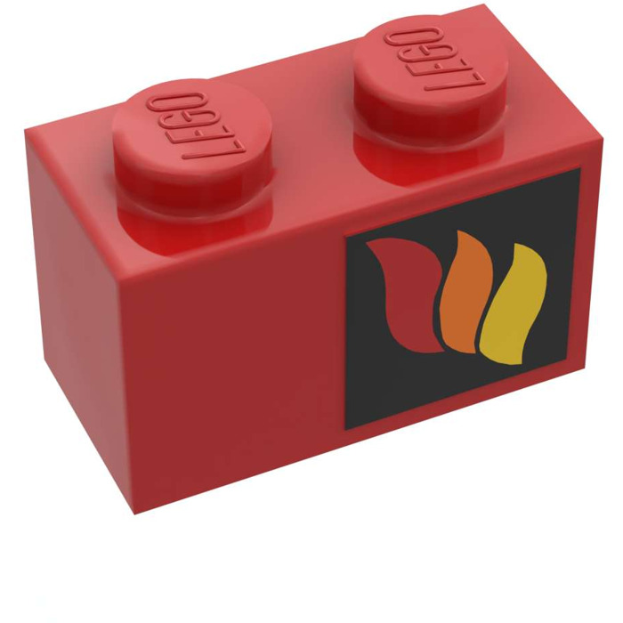 LEGO Brick 1 x 2 with Classic Fire Logo (Right) Sticker with Bottom ...