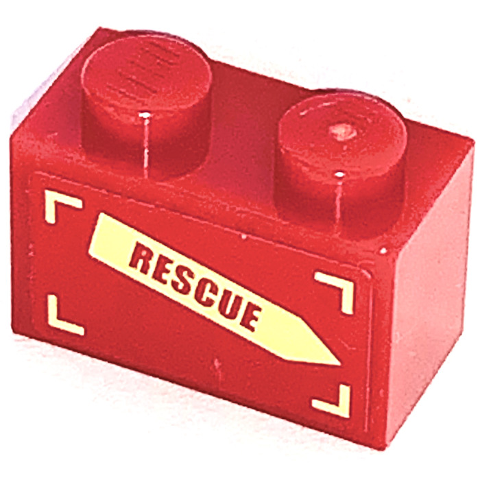 LEGO Red Brick 1 x 2 with "RESCUE" with Bottom Tube (3004) | Brick Owl ...