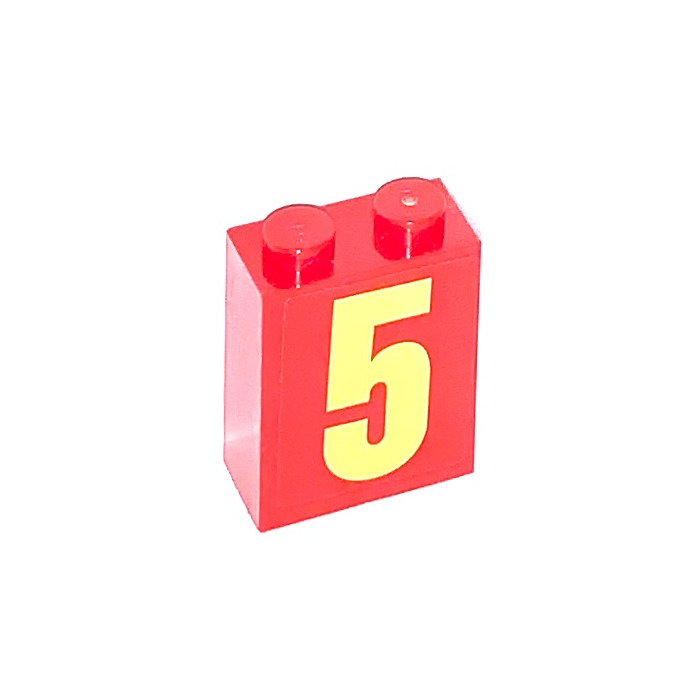 LEGO Red Brick 1 x 2 x 2 with Number 5 Sticker with Inside Stud Holder ...