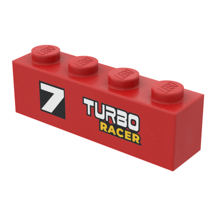 LEGO Red Brick 1 x 4 with '7' and Turbo Racer (Left) Sticker (3010 ...