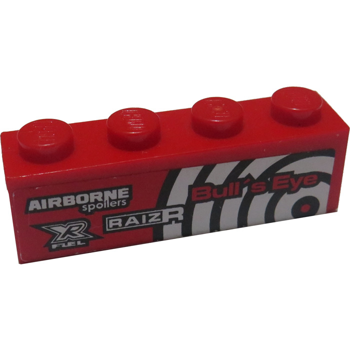 LEGO Red Brick 1 x 4 with 'Bull's Eye', 'RAIZR', 'AIRBORNE spoilers ...