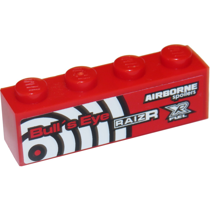 LEGO Red Brick 1 x 4 with 'Bull's Eye', 'RAIZR', 'AIRBORNE spoilers ...