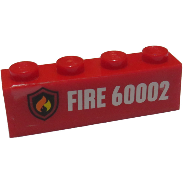 LEGO Brick 1 x 4 with Fire Badge and 'FIRE 60002' Sticker (3010 ...