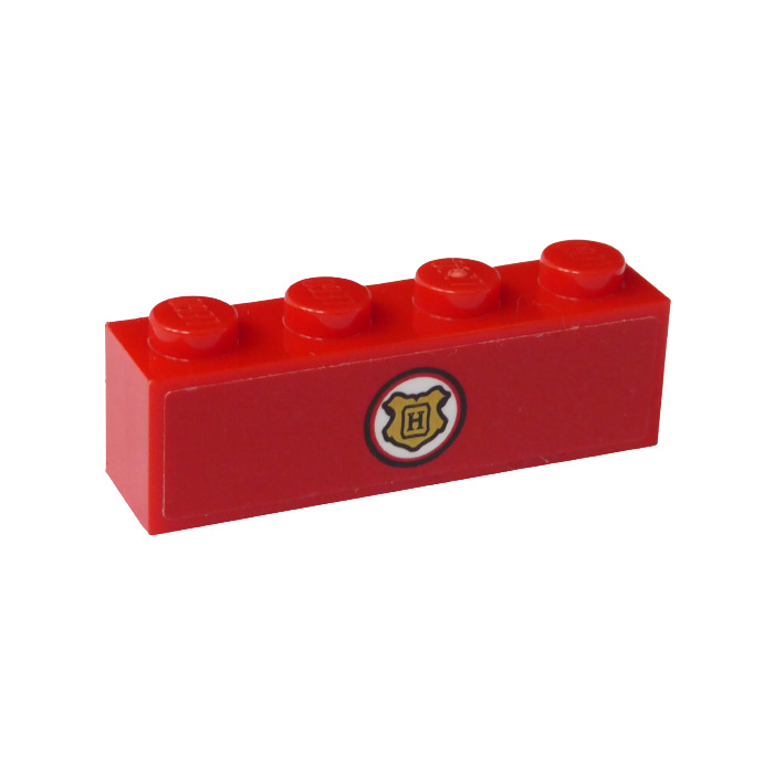 LEGO Red Brick 1 x 4 with Gold Hogwarts Logo Sticker (3010) | Brick Owl ...