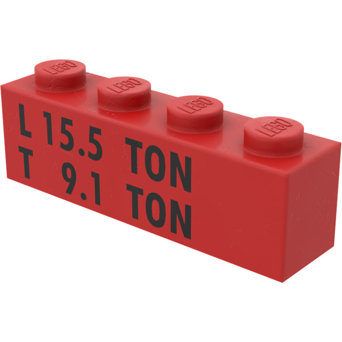 LEGO Red Brick 1 x 4 with L 15.5 TON T 9.1 TON (3010) | Brick Owl ...