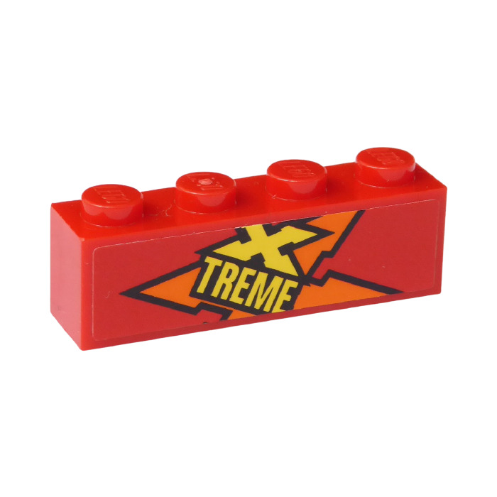 LEGO Red Brick 1 x 4 with Yellow 'XTREME' (Right Side) Sticker (3010 ...