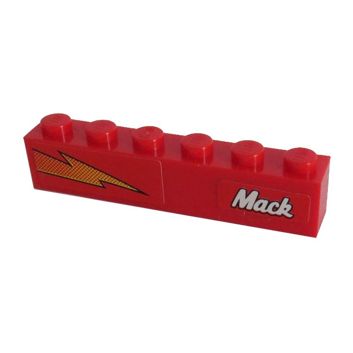 LEGO Red Brick 1 x 6 with 'Mack' and Lightning Right Sticker (3009 ...