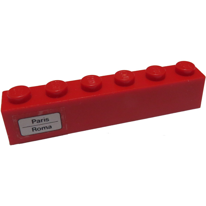 LEGO Red Brick 1 x 6 with 'Paris - Roma' on Left Side Sticker (3009 ...