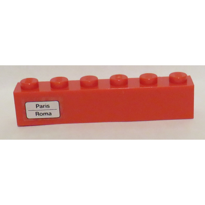 LEGO Red Brick 1 x 6 with 'Paris - Roma' on Left Side Sticker (3009 ...