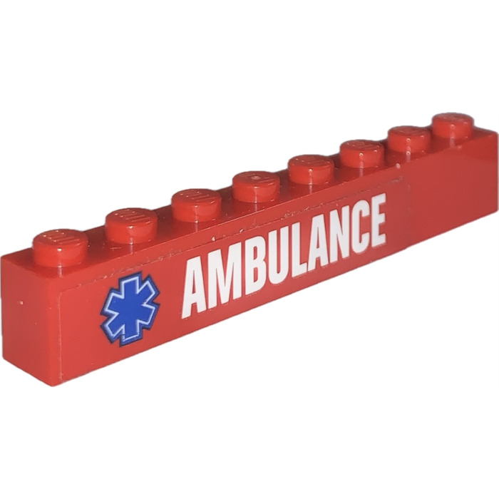 LEGO Red Brick 1 x 8 with EMT star left and "AMBULANCE" from Set 60116 ...