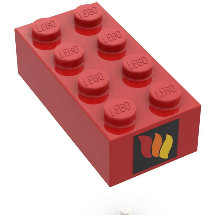 LEGO Red Brick 2 x 4 with Classic Fire Logo (One End) Sticker (Earlier ...