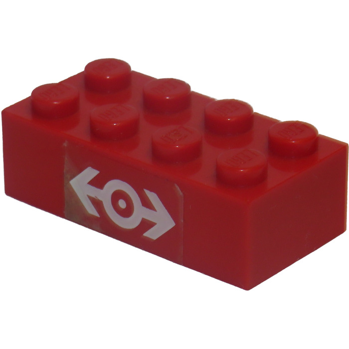 LEGO Red Brick 2 x 4 with Train Logo White Pattern Sticker (3001 ...