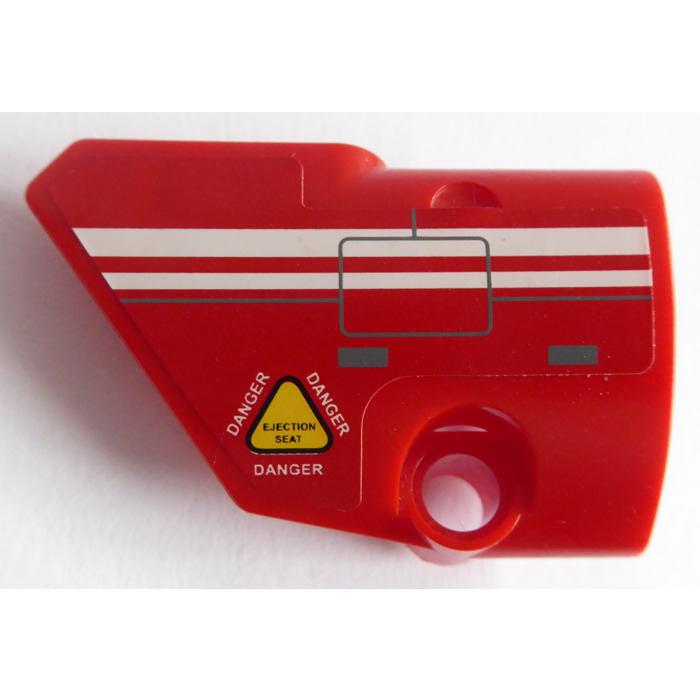 LEGO Red Curved Panel 1 Left with White stripes and warning sign ...