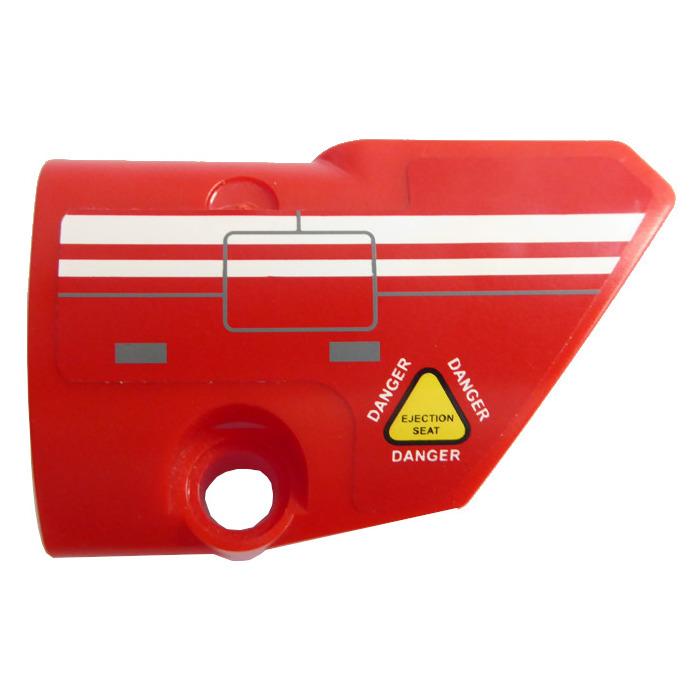 LEGO Red Curved Panel 2 Right with White stripes and warning sign ...