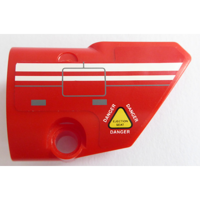 LEGO Red Curved Panel 2 Right with White stripes and warning sign ...
