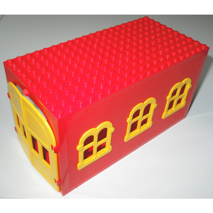 LEGO Red Fabuland Garage Block with Yellow Windows and Yellow Doors ...