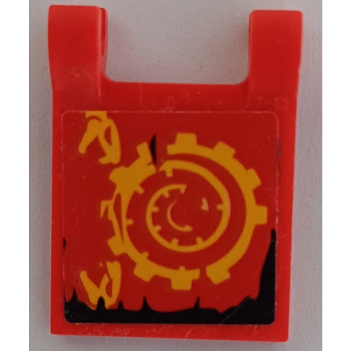 LEGO Red Flag 2 x 2 with Cog, Snake Heads and Black Tattered Edge ...