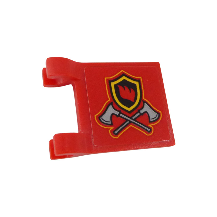 LEGO Red Flag 2 x 2 with Fire Logo and 2 Axes on Both Sides Sticker ...