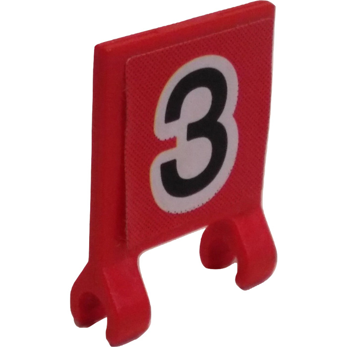 LEGO Red Flag 2 x 2 with Number 3 Sticker without Flared Edge (2335 ...