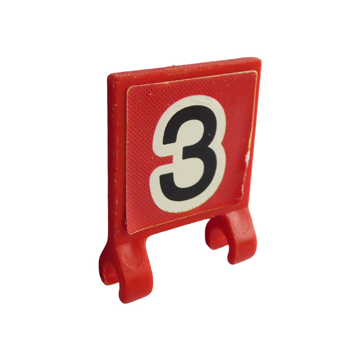 LEGO Red Flag 2 x 2 with Number 3 Sticker without Flared Edge (2335 ...