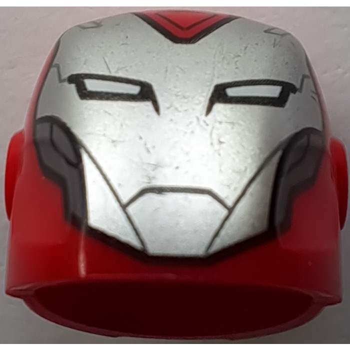 LEGO Red Helmet with Smooth Front with Silver Faceplate and White Eyes ...