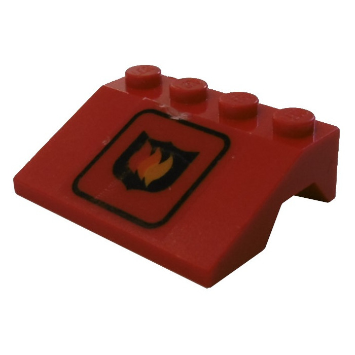 LEGO Red Mudguard Slope 3 x 4 with Fire Logo Sticker (Large) (2513 ...