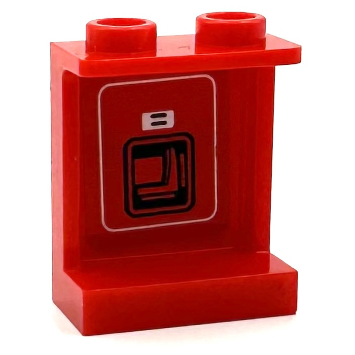 레고 빨간색 패널 1 x 2 x 2 ~와 함께 Containment Unit ~와 함께 검은색 Lines 그리고 핸들 상표 측면 ...