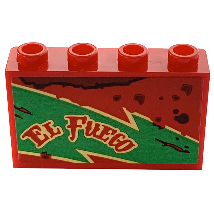 LEGO Red Panel 1 x 4 x 2 with El Fuego on green Arrow right Sticker ...