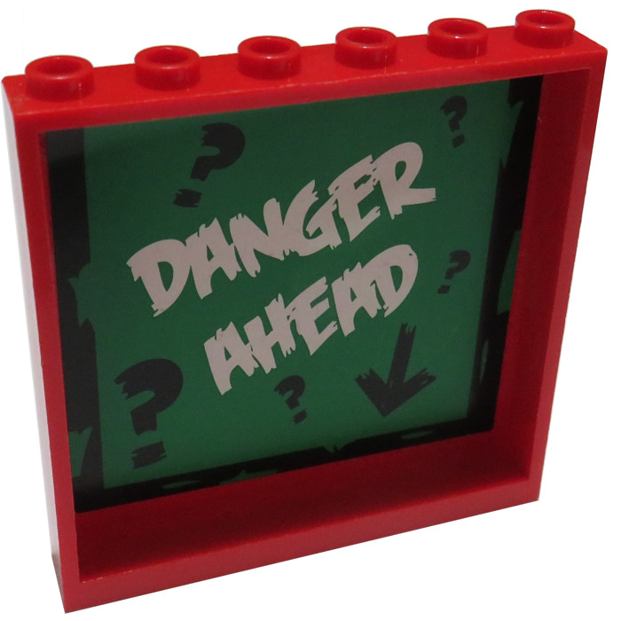 LEGO Red Panel 1 x 6 x 5 with Danger Ahead and question marks Sticker ...
