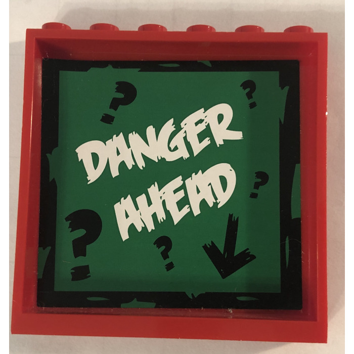 LEGO Red Panel 1 x 6 x 5 with Danger Ahead and question marks Sticker ...
