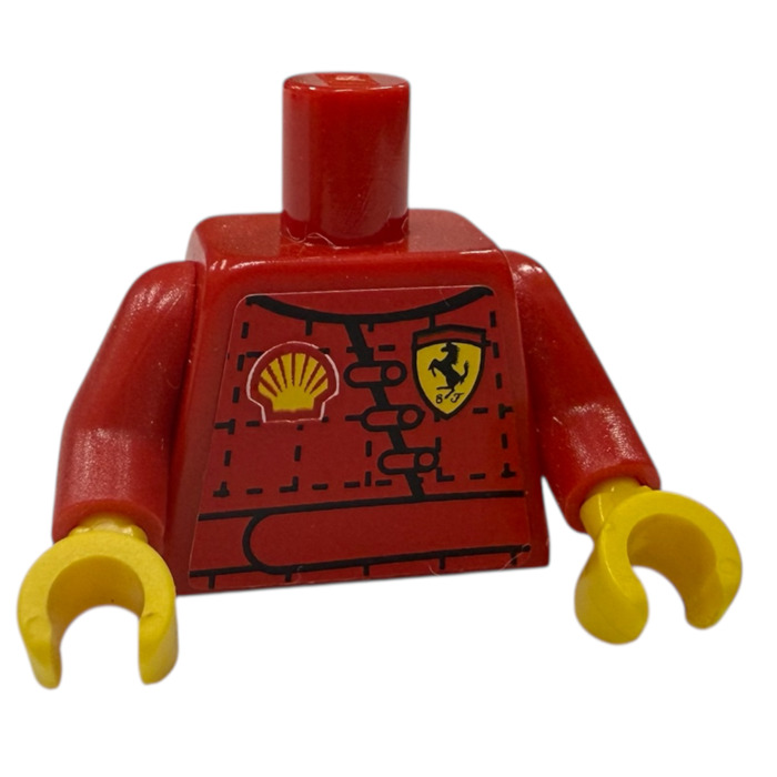 レゴ 無地 胴体 と 赤 武器 と 黄色 手 と Ferrari と Shell Logos の上 フロント, Scuderia ...