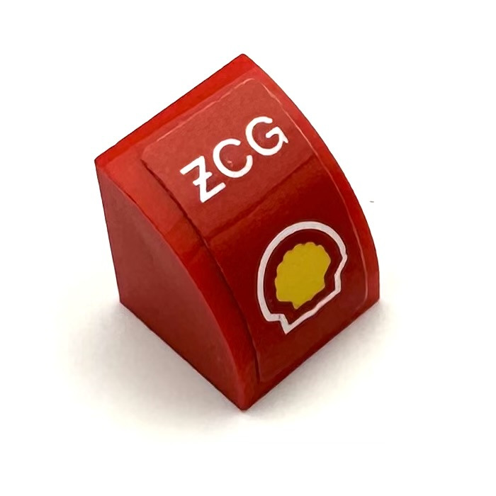 LEGO Red Slope 1 x 1 Curved with ZCG and 'SHELL' logo Sticker (7126 ...