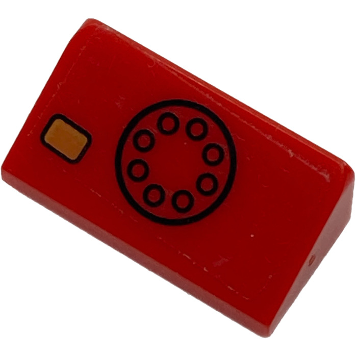 LEGO Red Slope 1 x 2 (31°) with Telephone Dial and Yellow Button ...