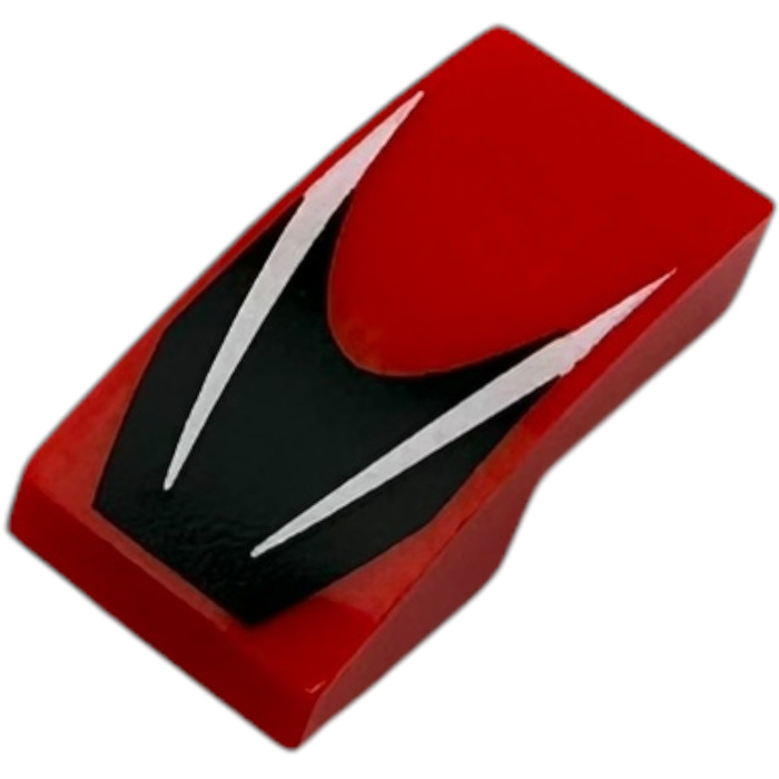 LEGO Red Slope 1 x 2 Curved with black background and white stripes ...