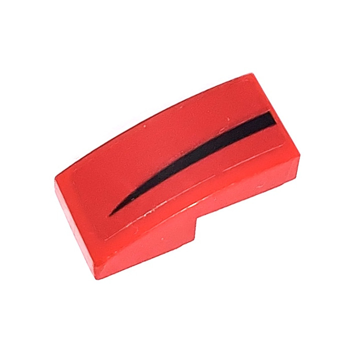 LEGO Red Slope 1 x 2 Curved with Black Stripe right side Sticker (11477 ...