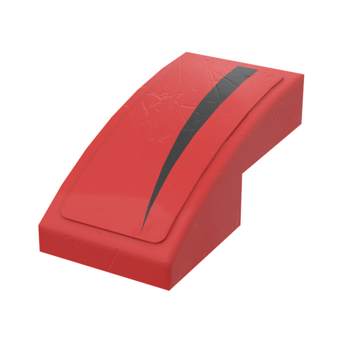LEGO Red Slope 1 x 2 Curved with Black Stripe right side Sticker (11477 ...