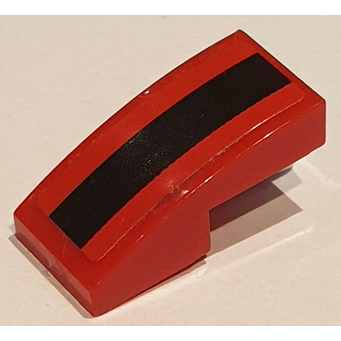 LEGO Red Slope 1 x 2 Curved with Black Stripe Sticker (11477) | Brick ...