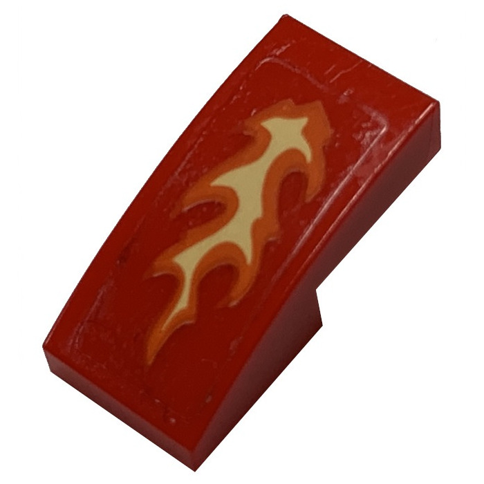 LEGO Red Slope 1 x 2 Curved with Orange and Yellow Flame Sticker (3593 ...