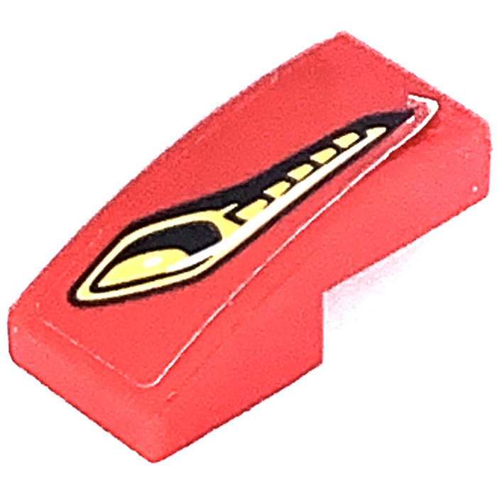 LEGO Red Slope 1 x 2 Curved with Yellow Front Light left Sticker (11477 ...
