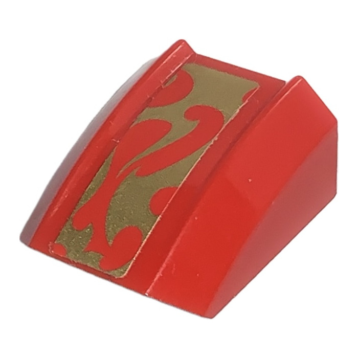 LEGO Red Slope 1 x 2 x 2 Curved with Fire Mech Gold Flames Sticker ...
