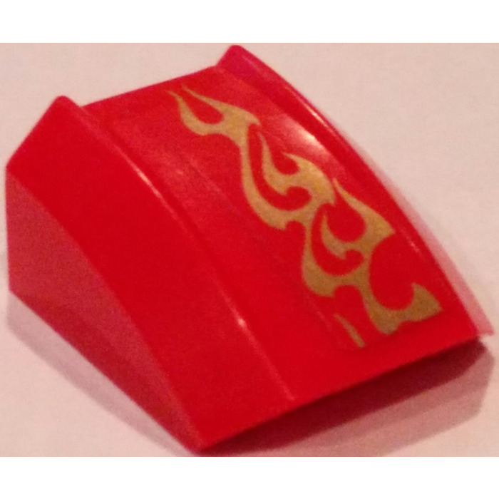 LEGO Red Slope 1 x 2 x 2 Curved with Fire Mech Thin Gold Flames Sticker ...