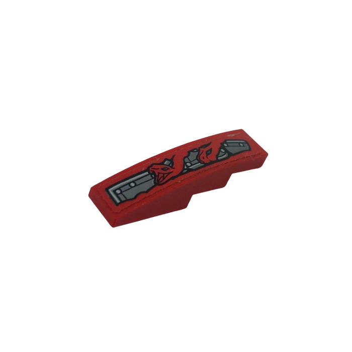 LEGO Slope 1 x 4 Curved with Red Snakes and Silver Armor Plates Front ...