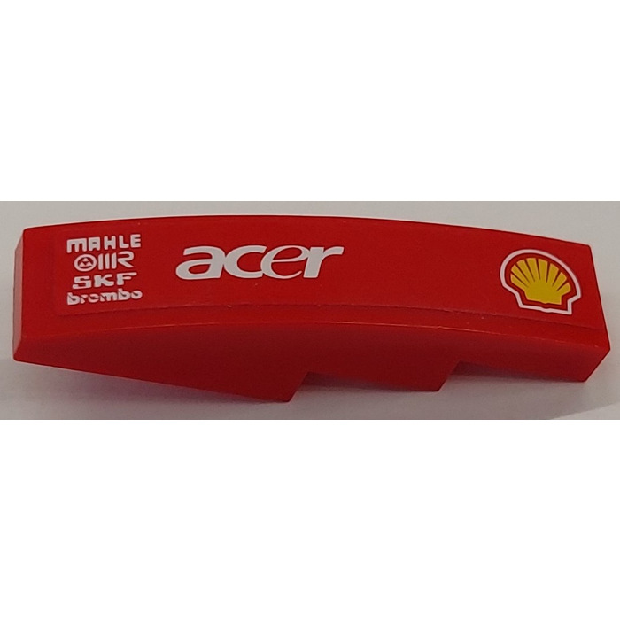LEGO Red Slope 1 x 4 Curved with Shell Logo, 'acer', 'MAHLE', 'OMR ...