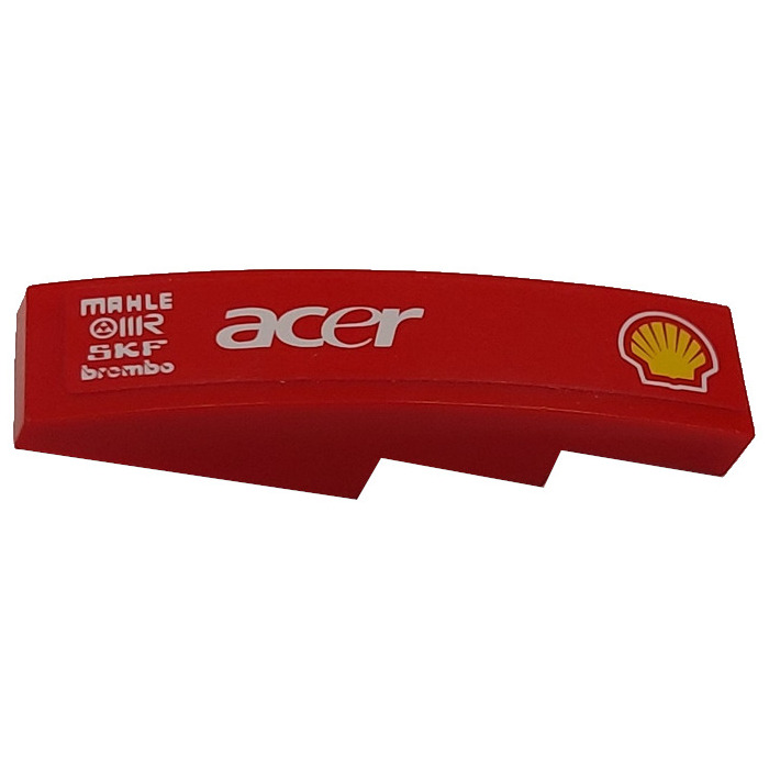 LEGO Red Slope 1 x 4 Curved with Shell Logo, 'acer', 'MAHLE', 'OMR ...
